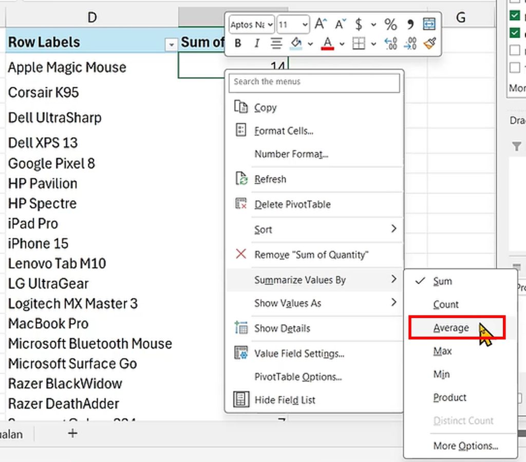 Mengubah Fungsi Pivot Table SUM menjadi COUNT dan AVERAGE | Kursus Excel Online & Offline