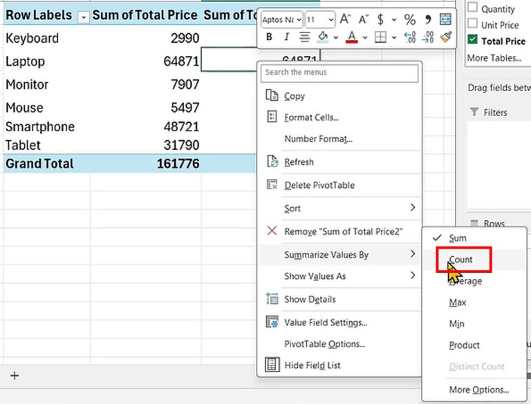 Mengubah Fungsi Pivot Table SUM menjadi COUNT dan AVERAGE | Kursus Excel Online & Offline